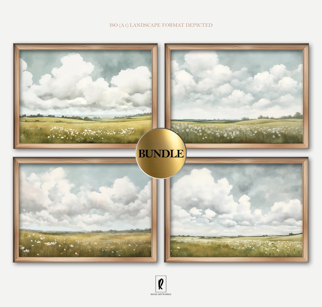 Printable Watercolor Art Bundle Clouds & Daisies Soft Pastel Spring ...