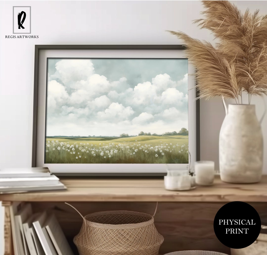 Art Print Poster Meadow, Clouds Sky Decor, Nature-inspired Wall Artwork ...