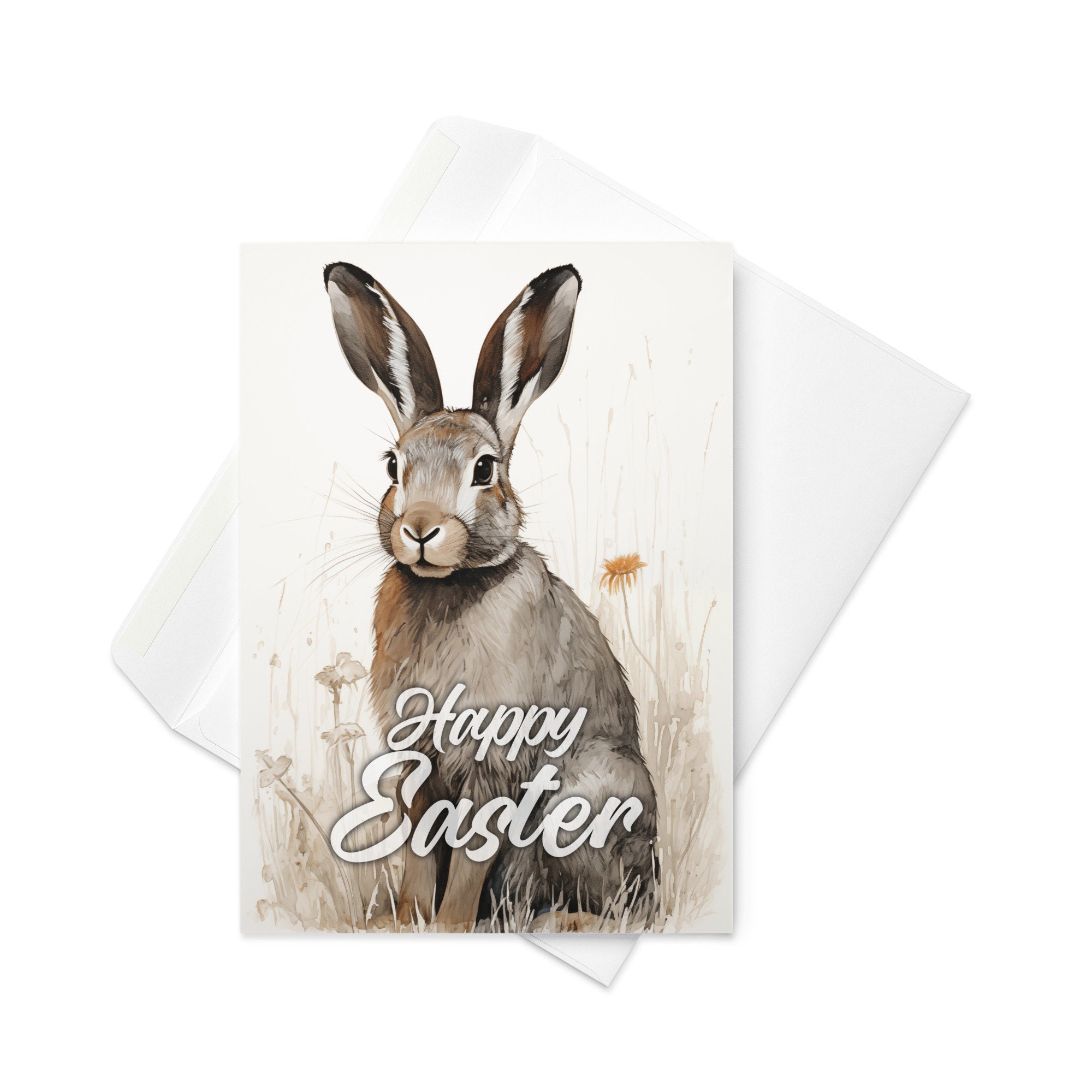 Happy Easter Card: Rabbit in Grass Spring Bunny Design Celebratory ...