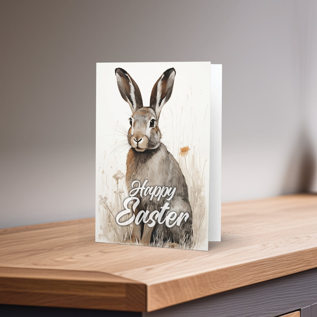 Happy Easter Card: Rabbit in Grass Spring Bunny Design Celebratory ...