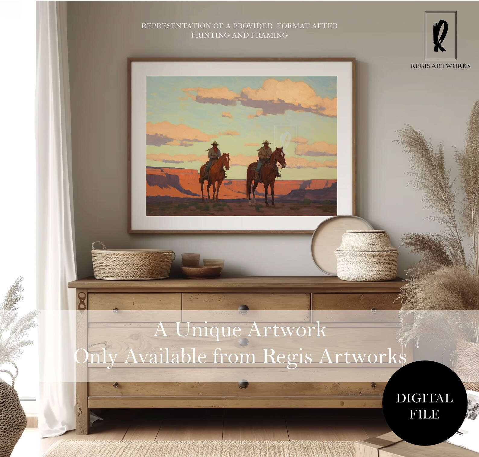 Cowboys at Sunset Vintage Print | Downloadable Artwork | Printable ...