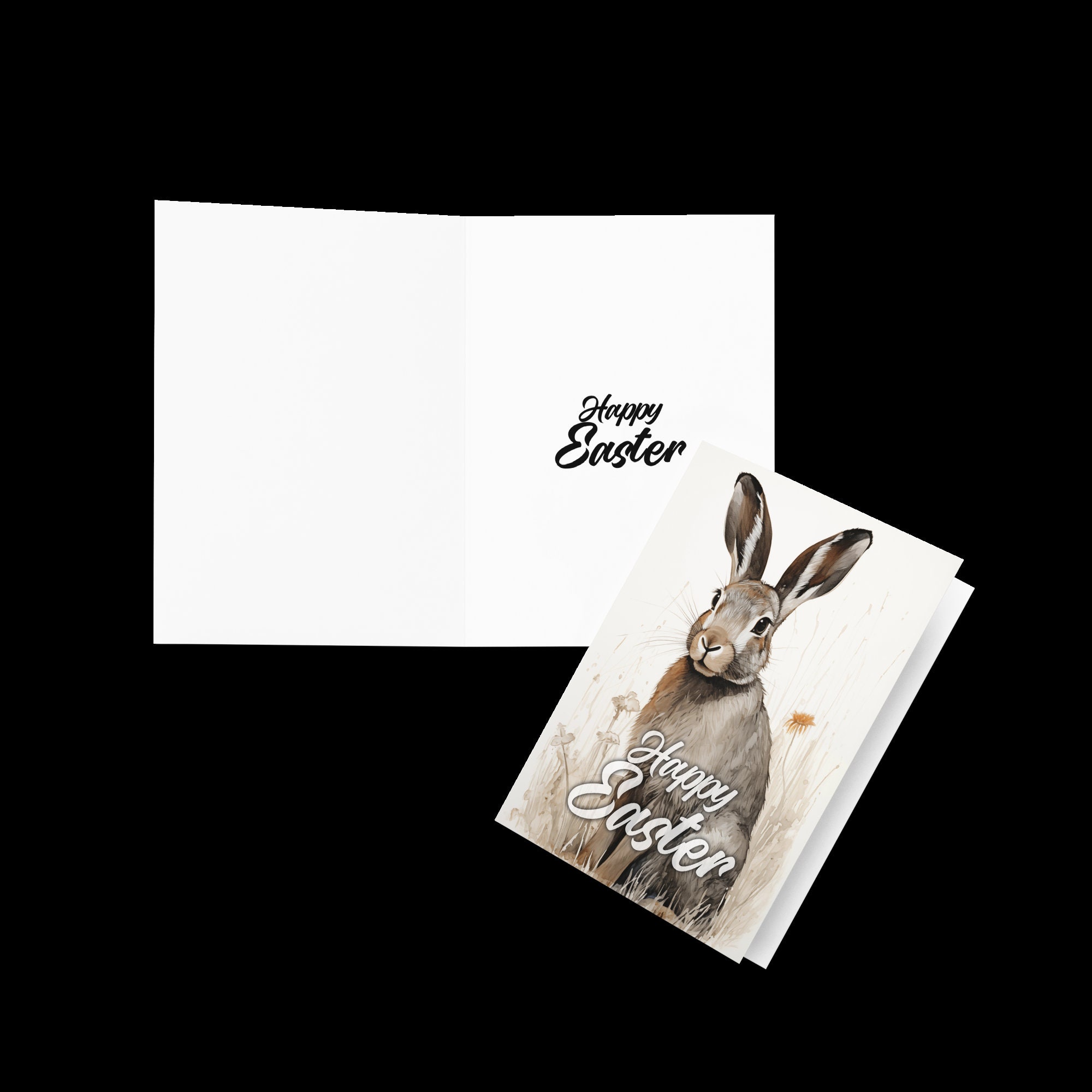 Happy Easter Card: Rabbit in Grass Spring Bunny Design Celebratory ...