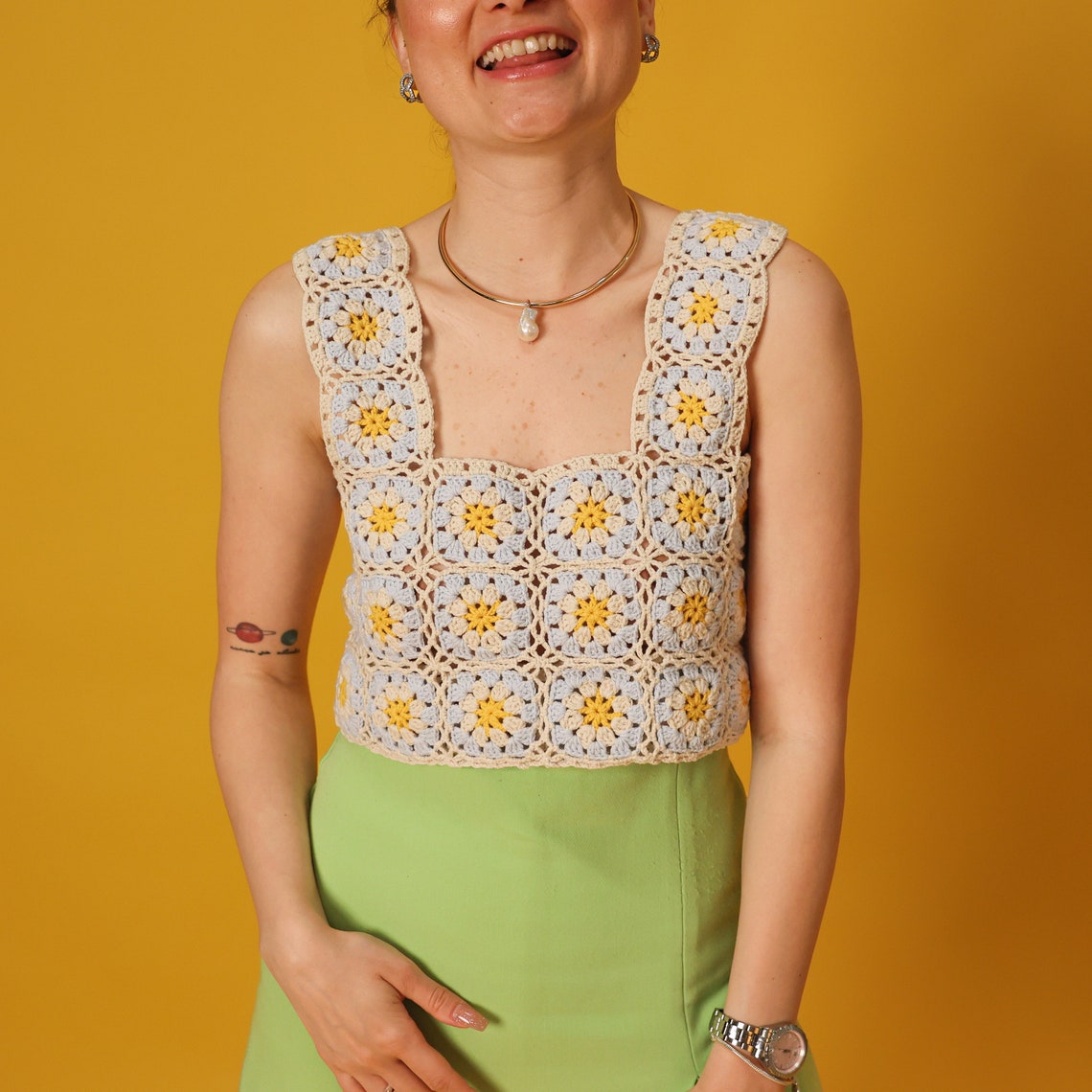 Daisy Crochet Top, Handmade Crochet Top, Handmade Granny Square Top ...