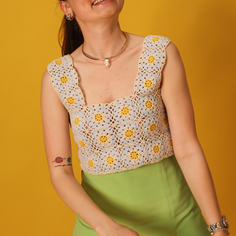 Daisy Crochet Top, Handmade Crochet Top, Handmade Granny Square Top ...