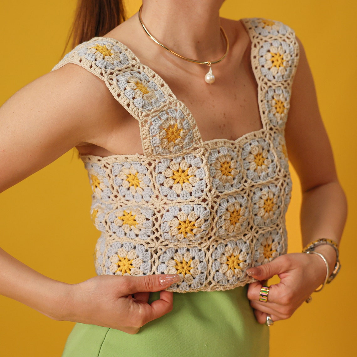 Daisy Crochet Top, Handmade Crochet Top, Handmade Granny Square Top ...