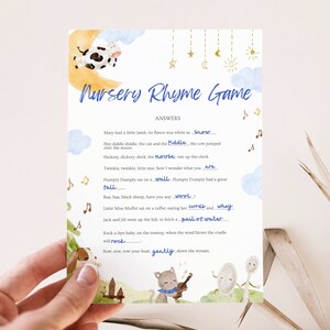 Nursery Rhyme Baby Shower Game, Hey Diddle, Humpty Dumpty, Twinkle ...