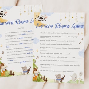 Nursery Rhyme Baby Shower Game, Hey Diddle, Humpty Dumpty, Twinkle ...