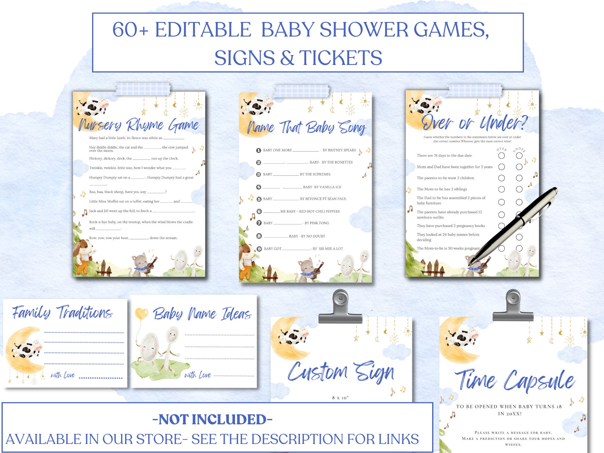 Nursery Rhyme Baby Shower Game, Hey Diddle, Humpty Dumpty, Twinkle ...