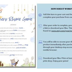 Nursery Rhyme Baby Shower Game, Hey Diddle, Humpty Dumpty, Twinkle ...