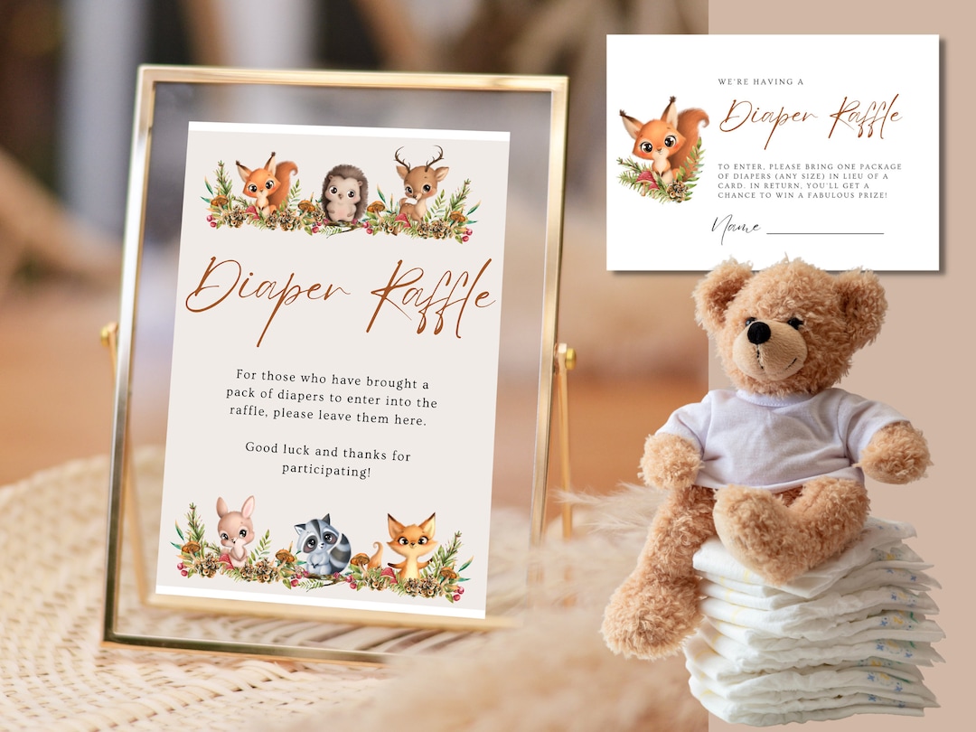 Diaper Raffle Baby Shower Game, Woodland Baby Shower, Printable Baby ...