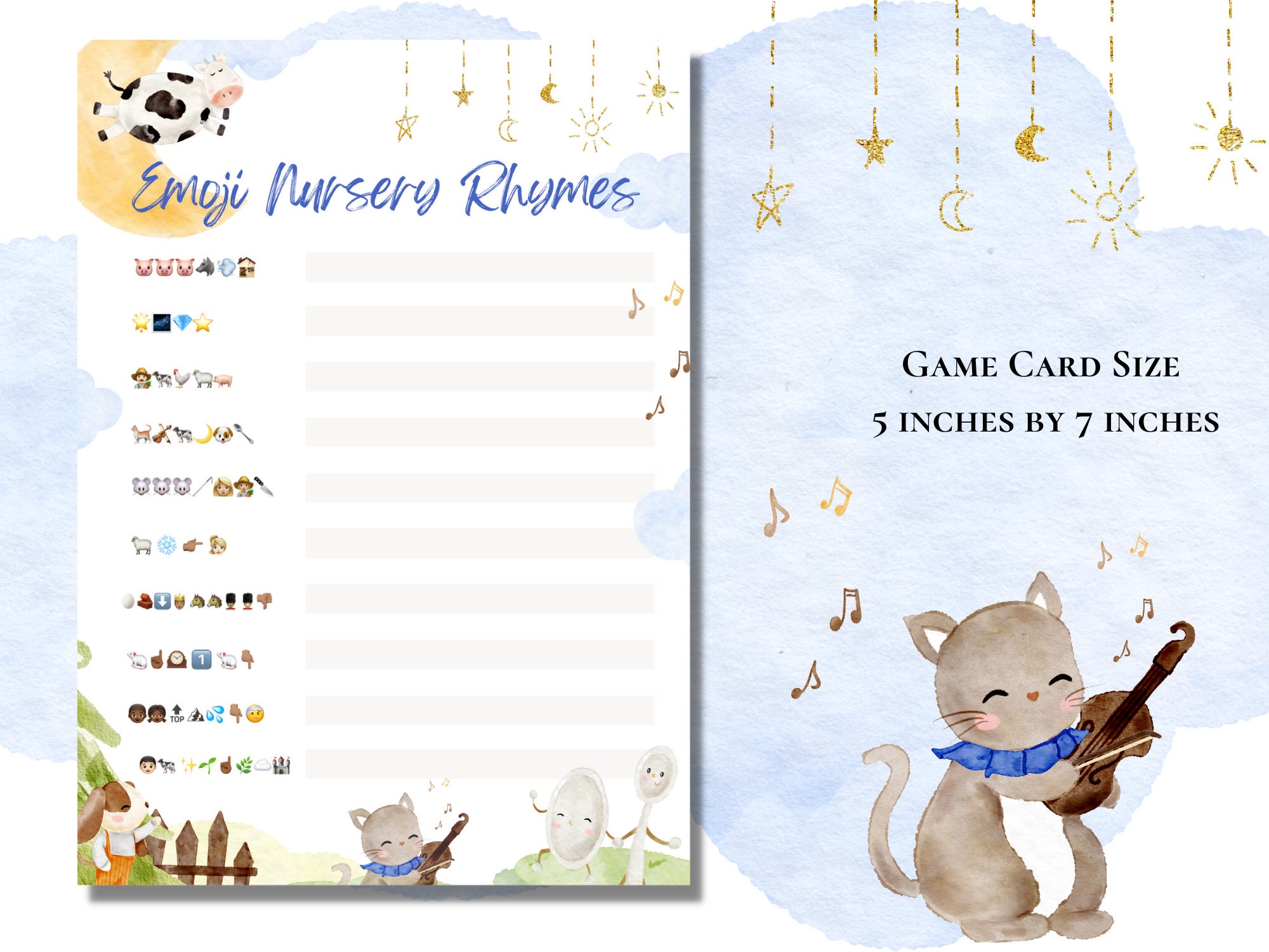 Nursery Rhyme Emoji Baby Shower Game, Printable Trivia, Pictionary ...
