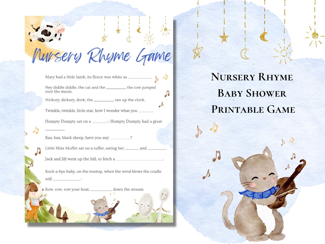 Nursery Rhyme Baby Shower Game, Hey Diddle, Humpty Dumpty, Twinkle ...