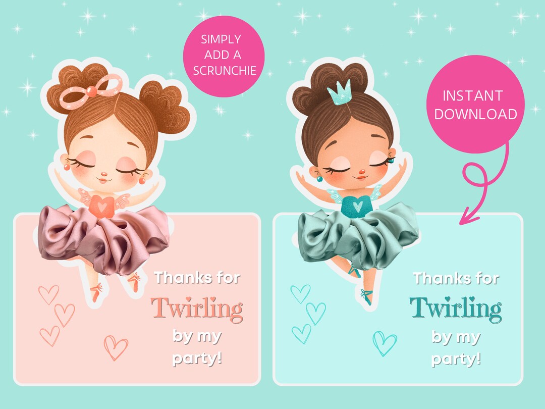 Printable Ballerina Scrunchie Party Favors, Ballerina Scrunchie Favor ...