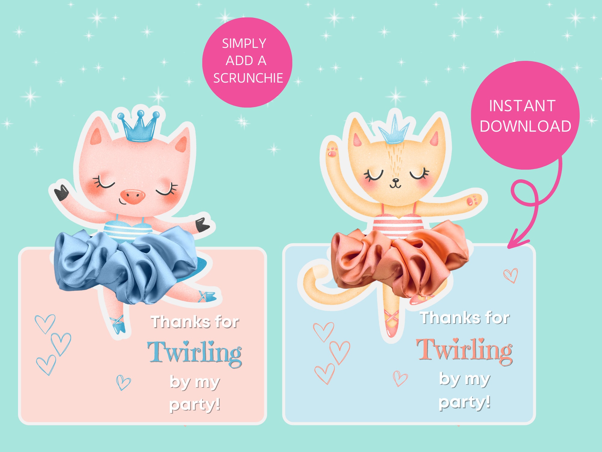 Printable Ballerina Scrunchie Party Favors, Ballerina Scrunchie Favor ...
