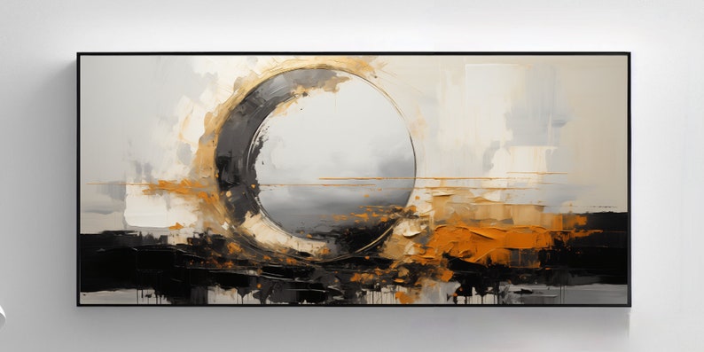Enso Zen Circle Wall Art Abstract Gold and Black Contemporary Modern Art Home Decor Wall Decor ...