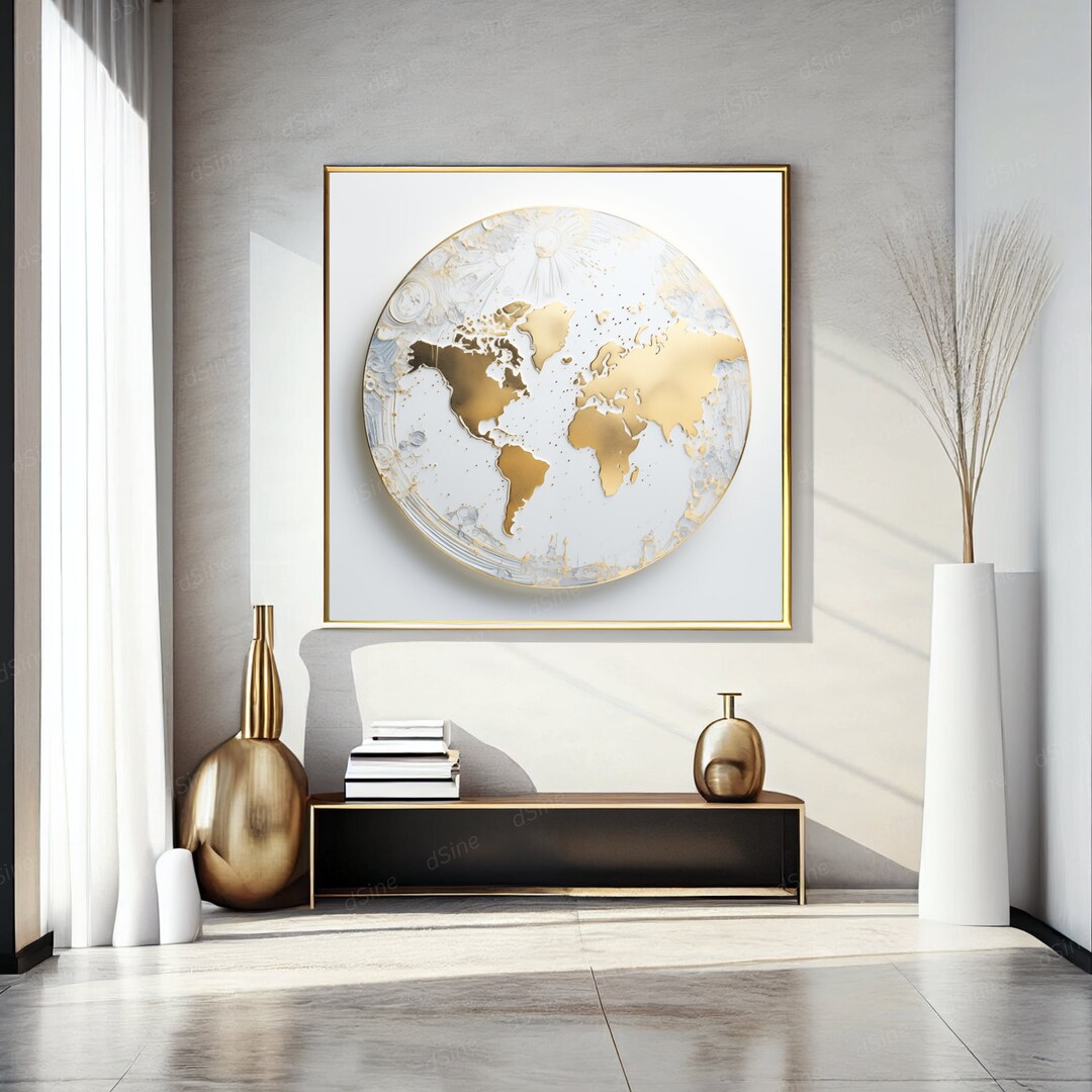 Luxury Golden Line Modern World Map Art for Wall Decor Contemporary ...