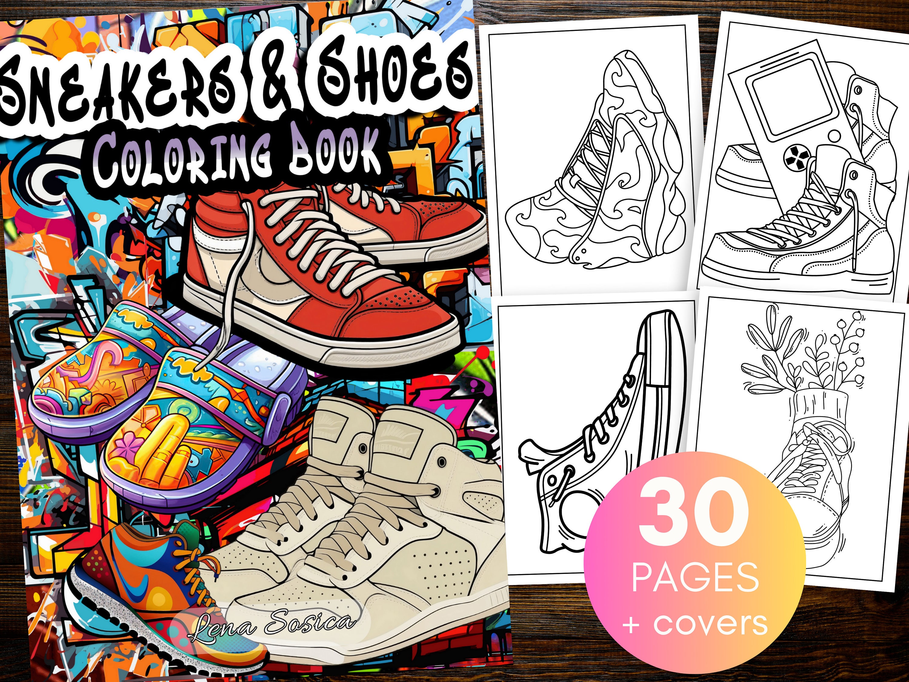 Sneakers Coloring Book, Shoes, Boots, Retro Designs (printable Pages ...