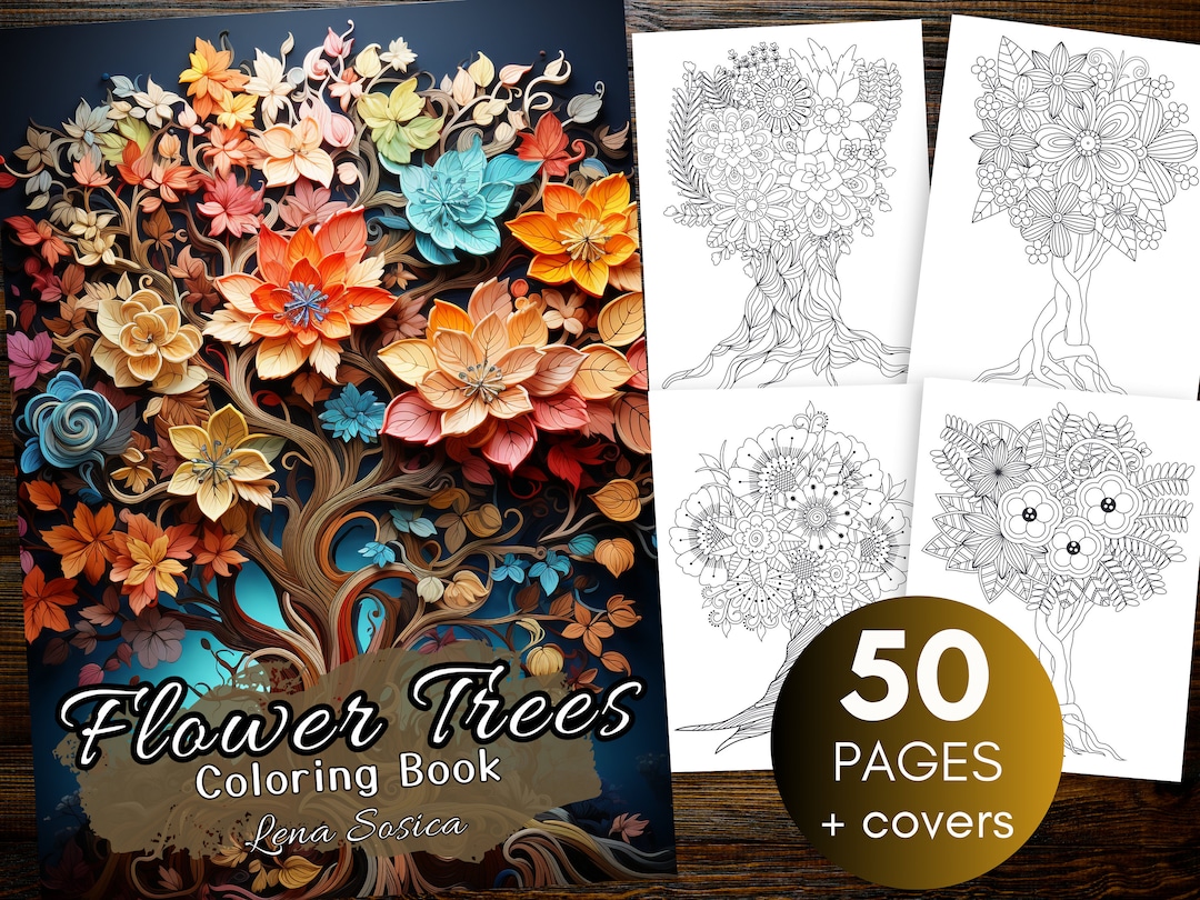 Flower Trees Floral Coloring Book, Flower Power, Printable Pages ...