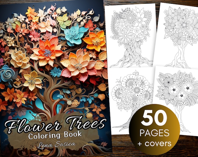 65 Trees Coloring Book, Printable Floral Coloring, Botanical Coloring ...