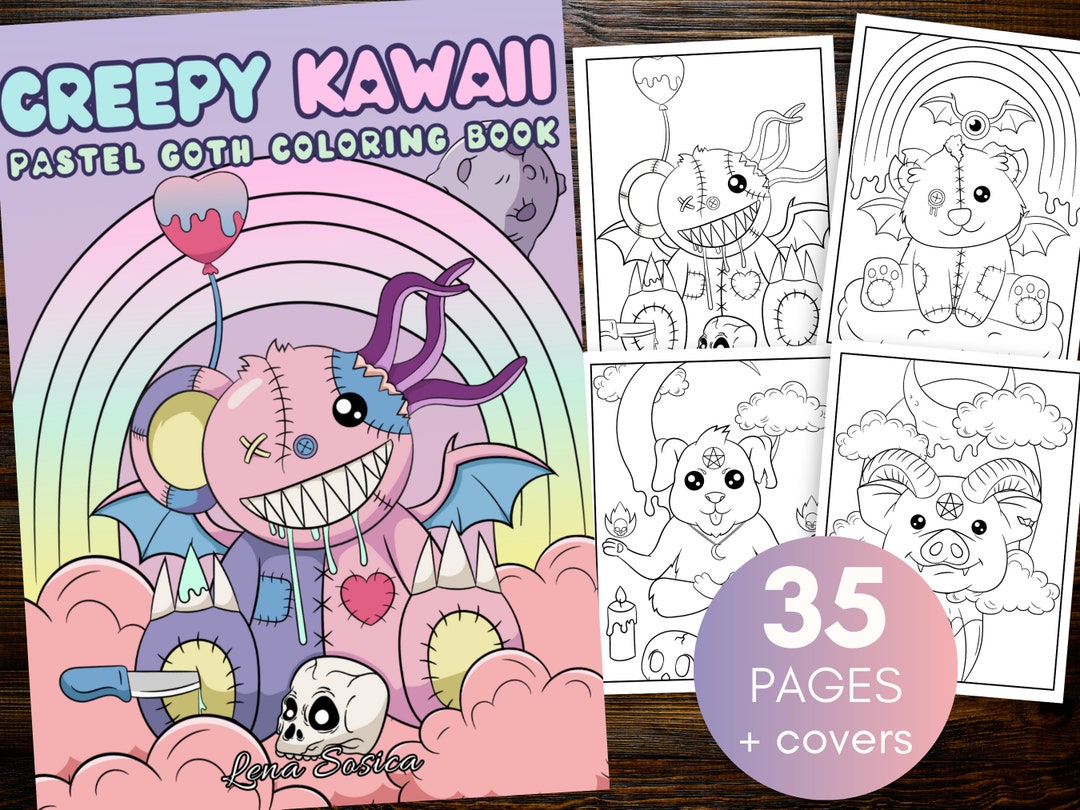 Creepy Kawaii Pastel Goth Coloring Book: Cute Horror Spooky Chibi ...
