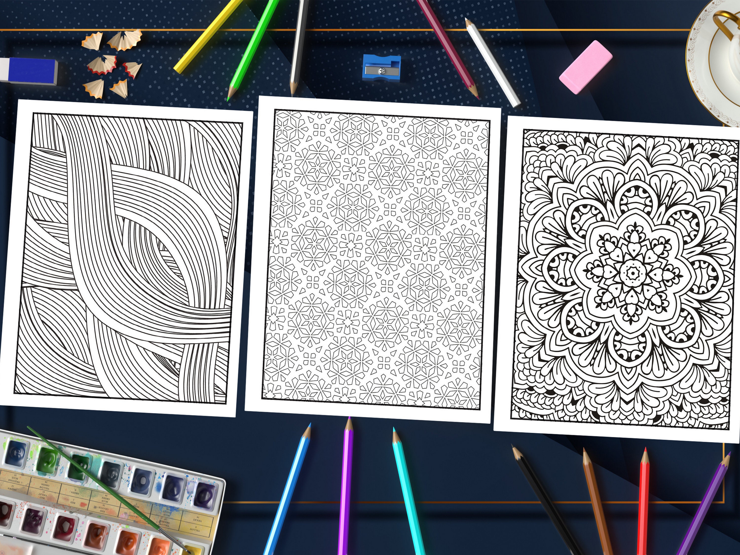Mixed Patterns Coloring Book: 80 Relaxing Coloring Images geometric ...