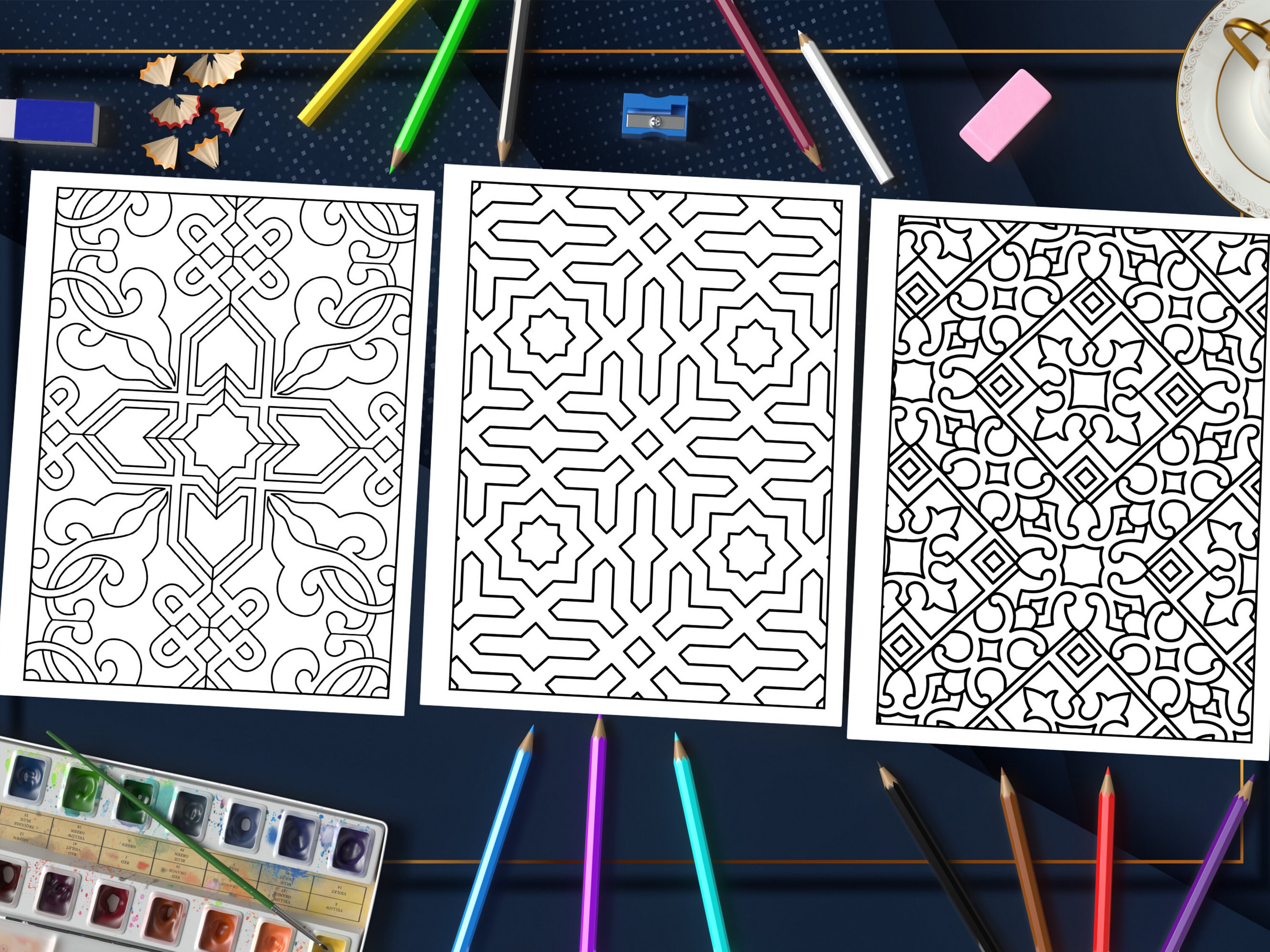Geometric Patterns Coloring Book: Abstract Designs for Relaxation ...