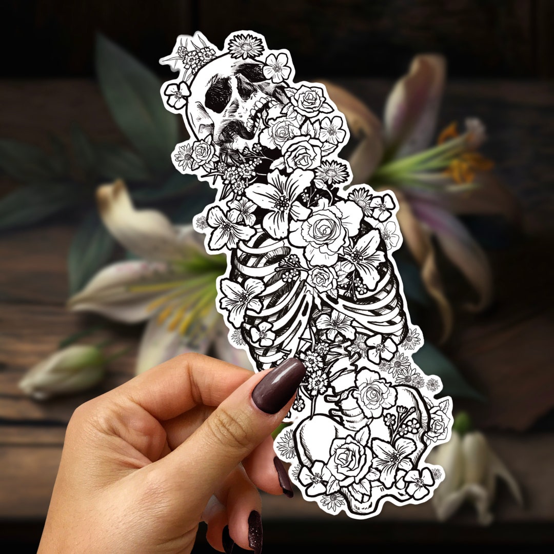 Skeleton With Flowers Black & White - 2.7