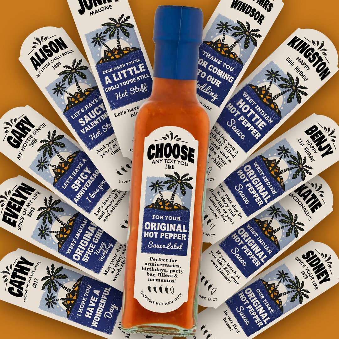 Personalized Hot Pepper Sauce Label in Original and Carolina Reaper ...
