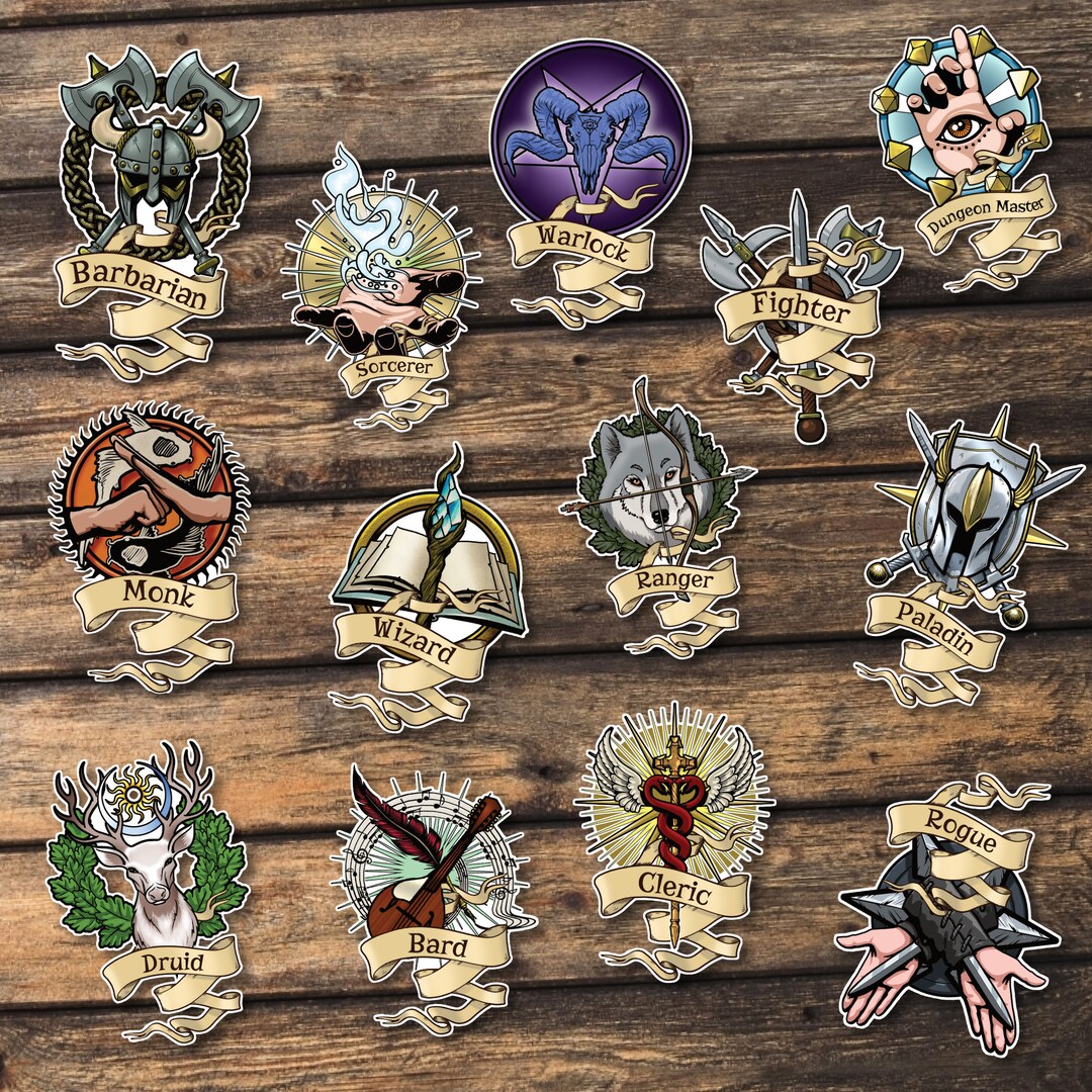 Full Set of 13 Character Class Emblems Dungeons & Dragons Splash-proof ...