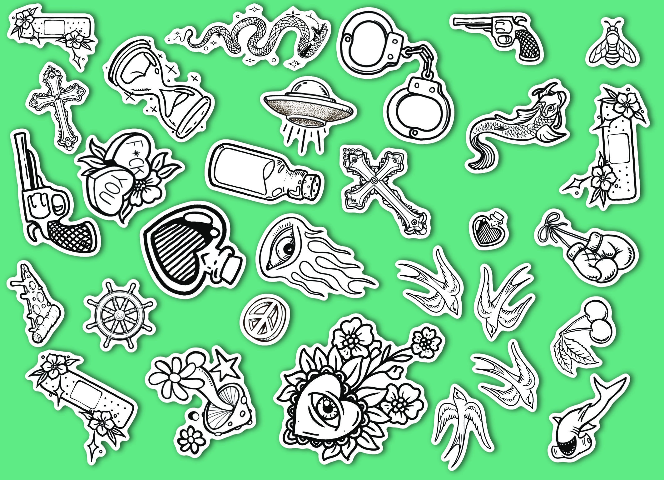 Tattoo Flash Sheet 1 Splash Proof Matte Vinyl Stickers Decal Laptop ...