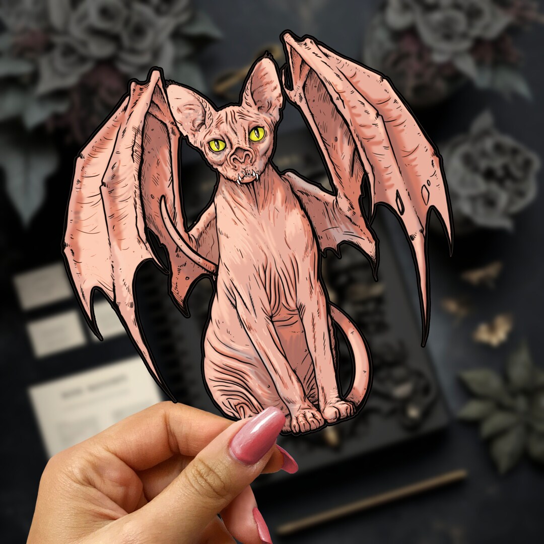 Bat Cat - A Sphinx Cat With Bat Wings - Splash Proof Matte Vinyl ...
