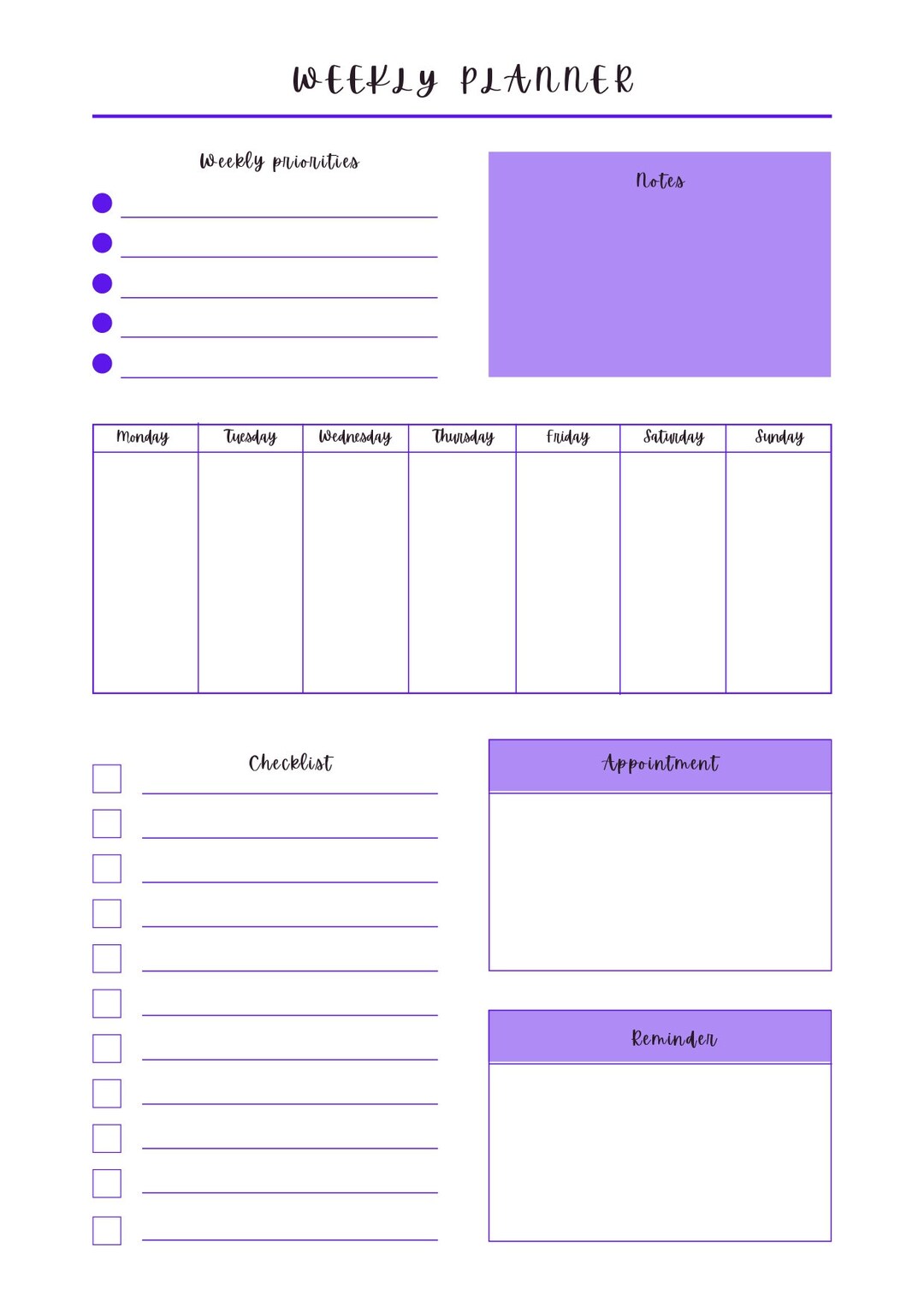 Printable Planner Portrait || A4 / Letter || Weekly Organiser || Desk ...