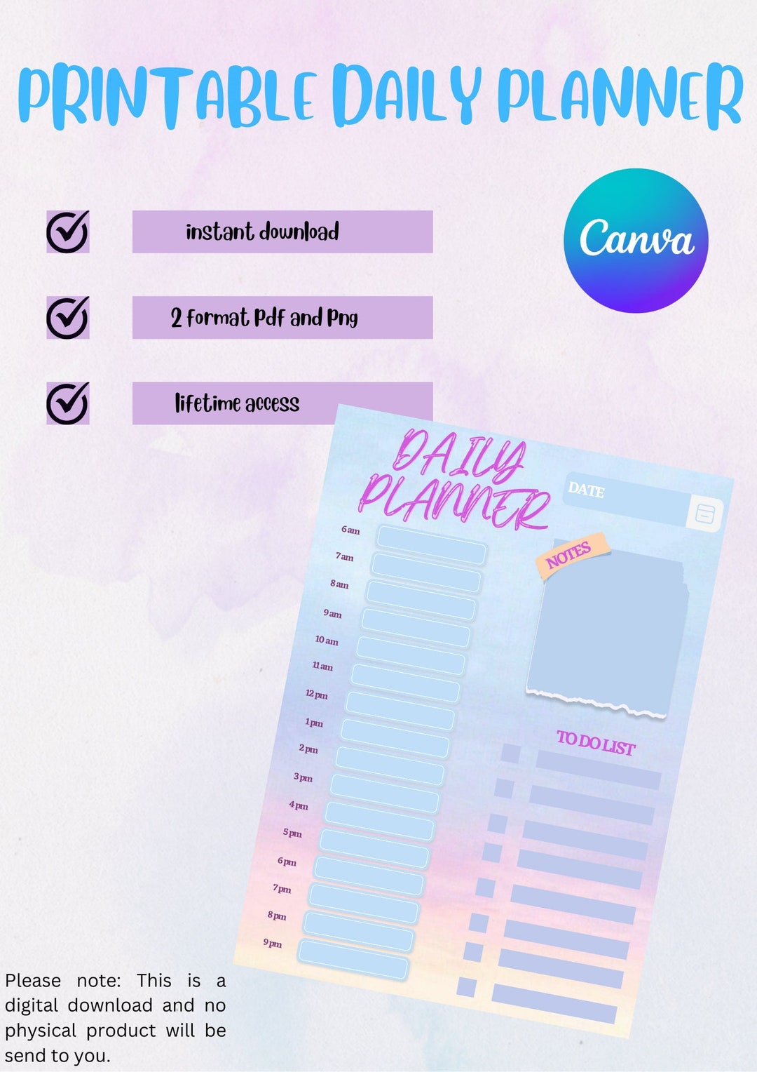 BLUE Printable/digital Daily Planner - Etsy