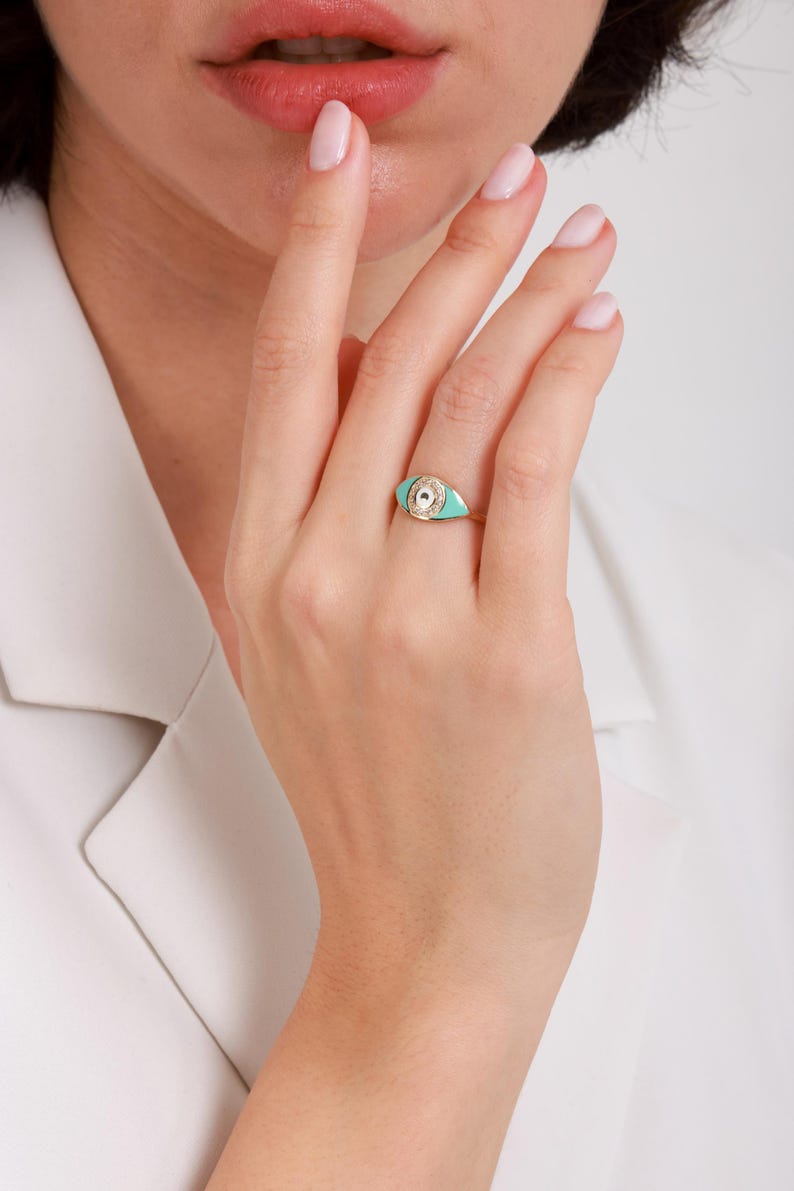 Real Gold Evil Eye Ring: Colorful Charm, Certified Gold - Etsy