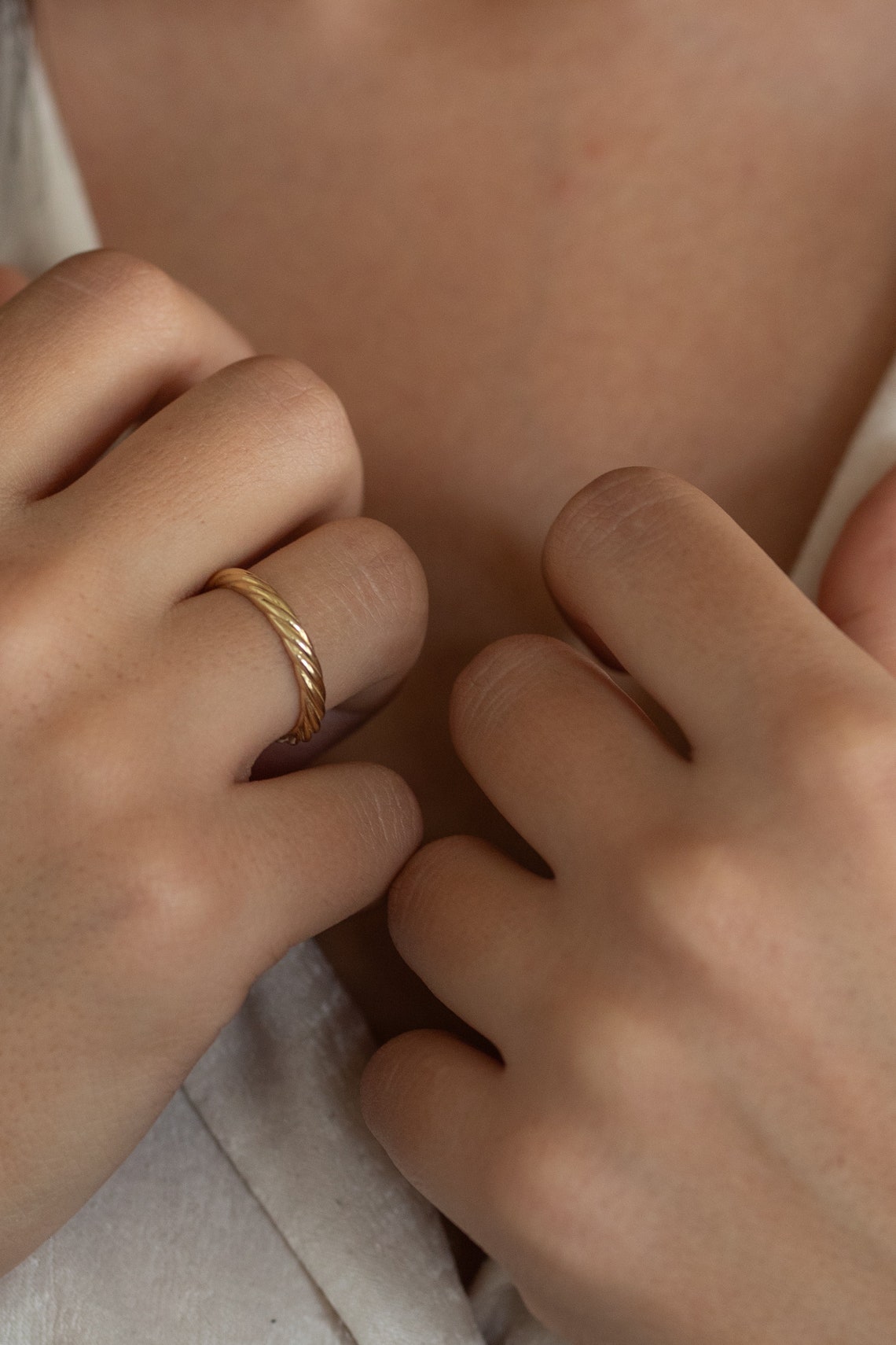 Minimalist Twist Pattern Gold Ring, Thin Auger Ring, Gold Minimalist Handmade Ring, 14K Handmade ...