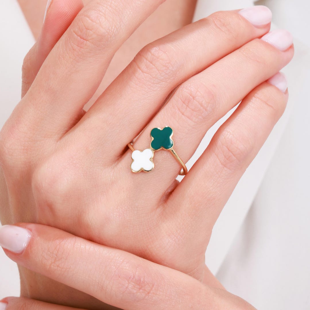 Gold Clover Flower Ring 10K, 14K, 18K Real Gold for Women Valentine's ...