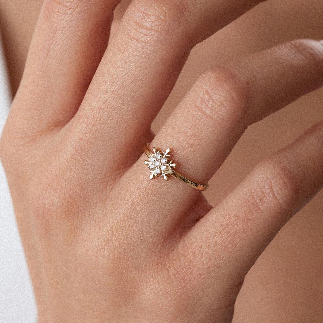 10K 14K 18K Real Gold Snowflake Ring – Elegant Winter-inspired Design ...