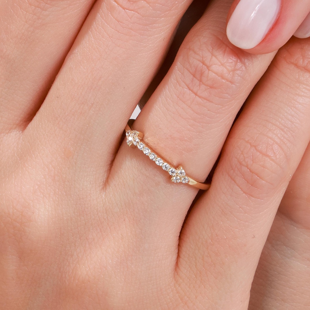 Gold Arrow Ring - Real 10K 14K 18K Gold Jewelry for Women, Christmas ...