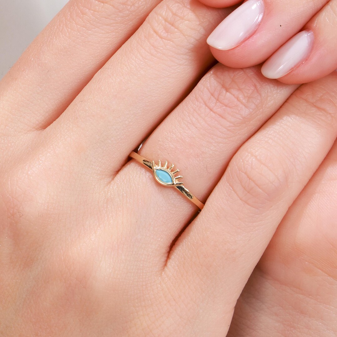 Evil Eye Gold Ring, 10K 14K Real Gold, Protective Eye Jewelry, Minimalist Gift for Women ...