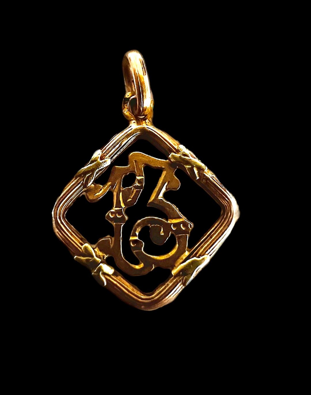 Lucky 13 Pendant/ Number 13 Charm/ Lucky Charm/ Art Nouveau/ 18 Ct ...