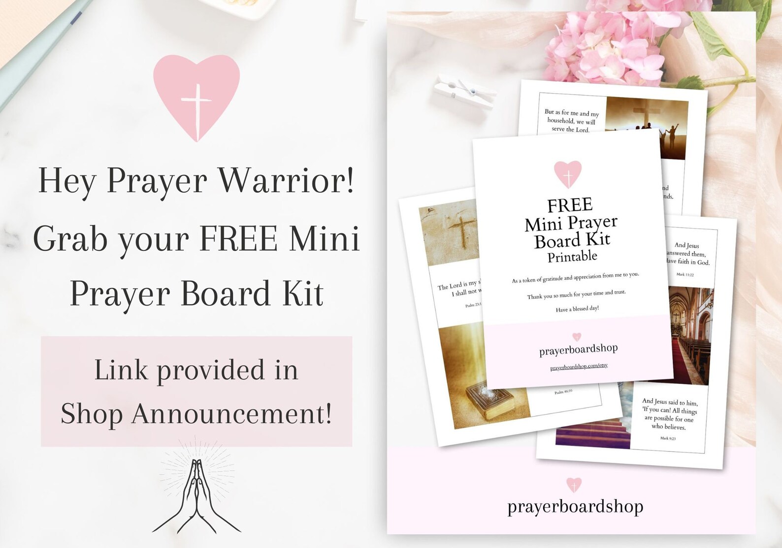 Pink Prayer Board Bundle, Prayer Board Party Printables, Christian ...