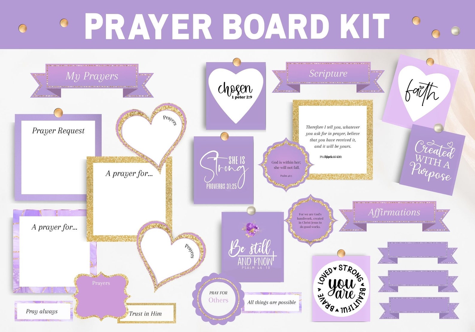 Purple Prayer Board Printable, Prayer Cards, Christian Prayer Wall ...