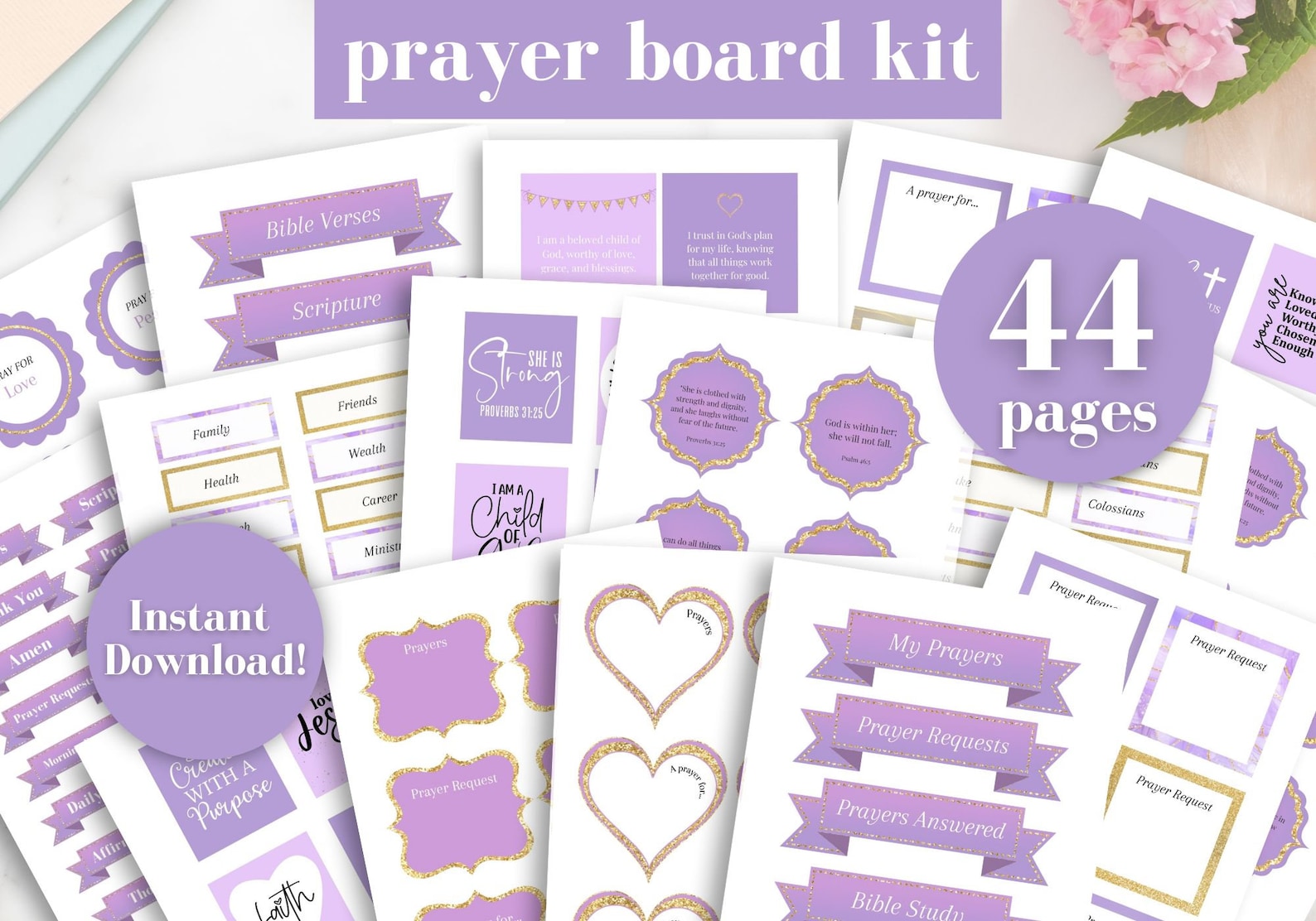 Purple Prayer Board Printable, Prayer Cards, Christian Prayer Wall ...