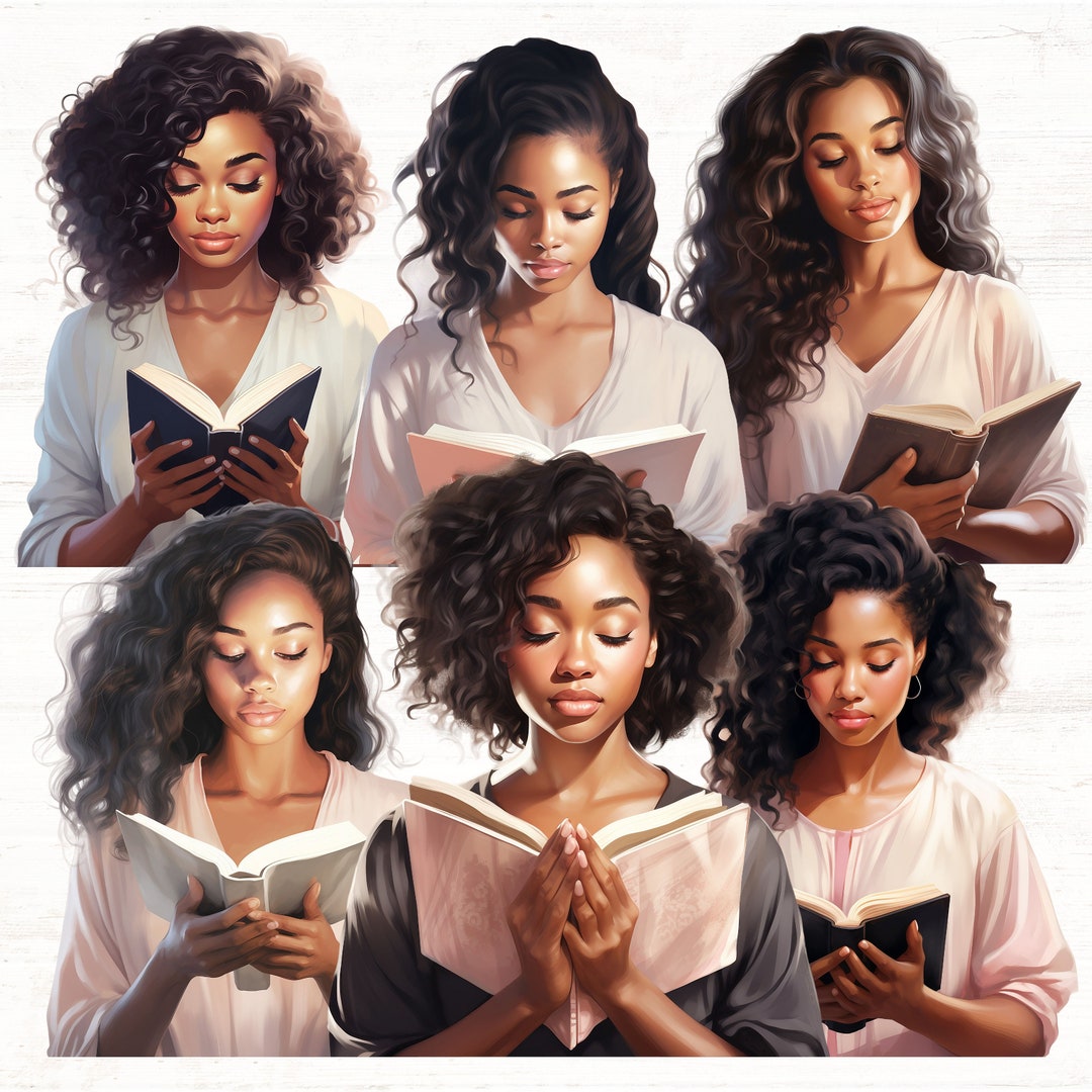 Bible Study Clipart, Women Reading Bible Pngs, Christian PNG, Black ...