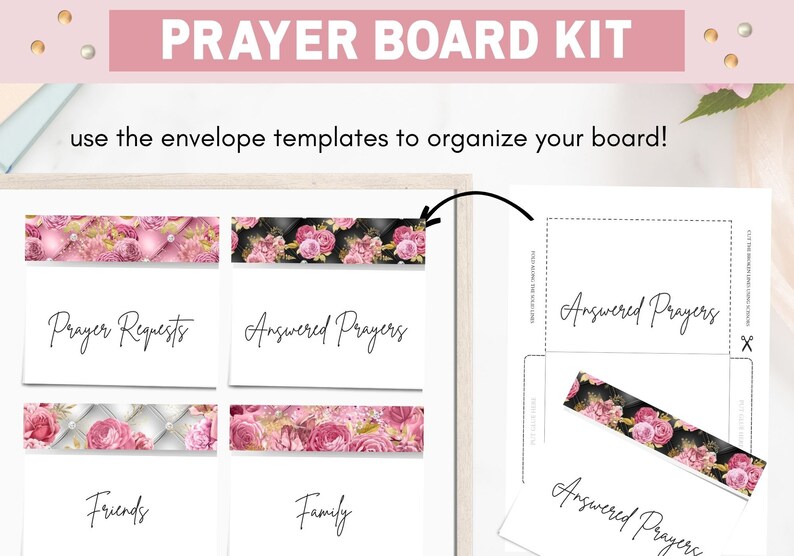 Prayer Board Kit Printable, Prayer Board Envelopes, Pink Prayer Board ...