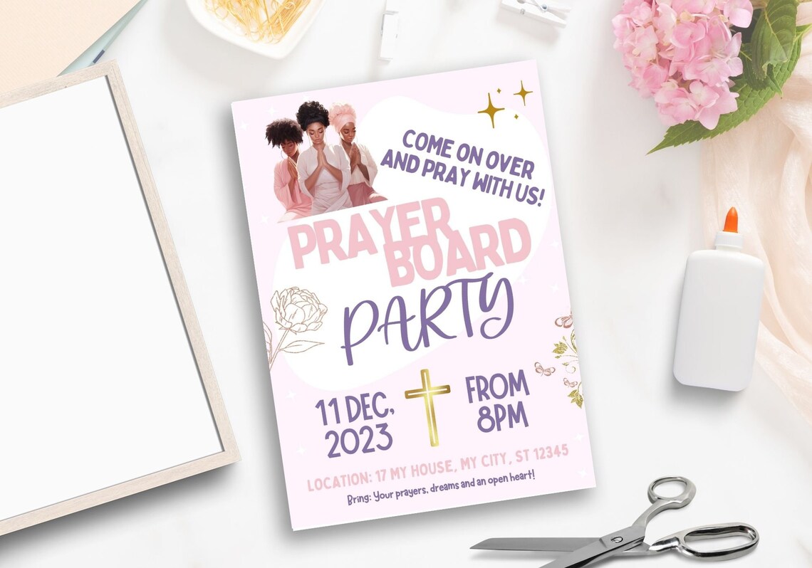 Editable Prayer Board Party Invitation, Printable Prayer Party Invite ...