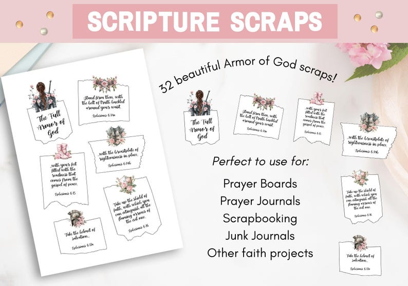 Scripture Scraps Printable, Armor of God, Faith Junk Journal Scraps ...