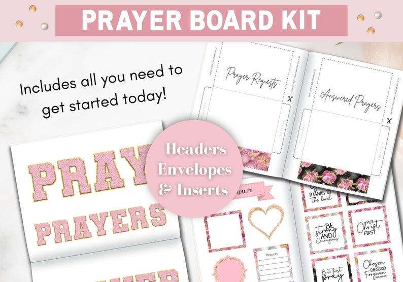 Prayer Board Kit Printable, Prayer Board Envelopes, Pink Prayer Board ...