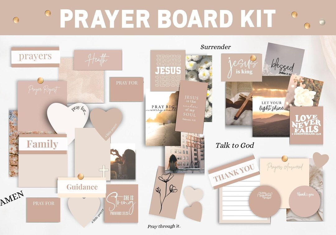 Printable Prayer Board Kit, Prayer Cards, Christian Wall Collage, Bible ...
