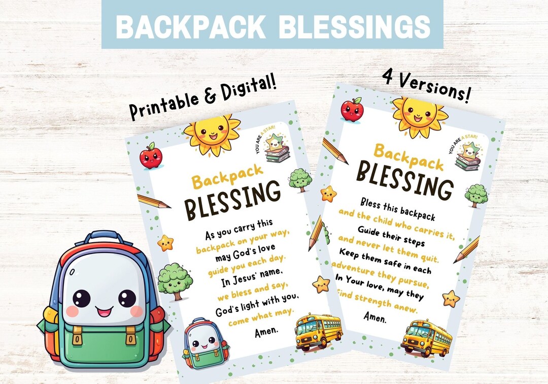 Backpack Blessings, Back to School Backpack Prayer, Prayer Tag, Sunday ...